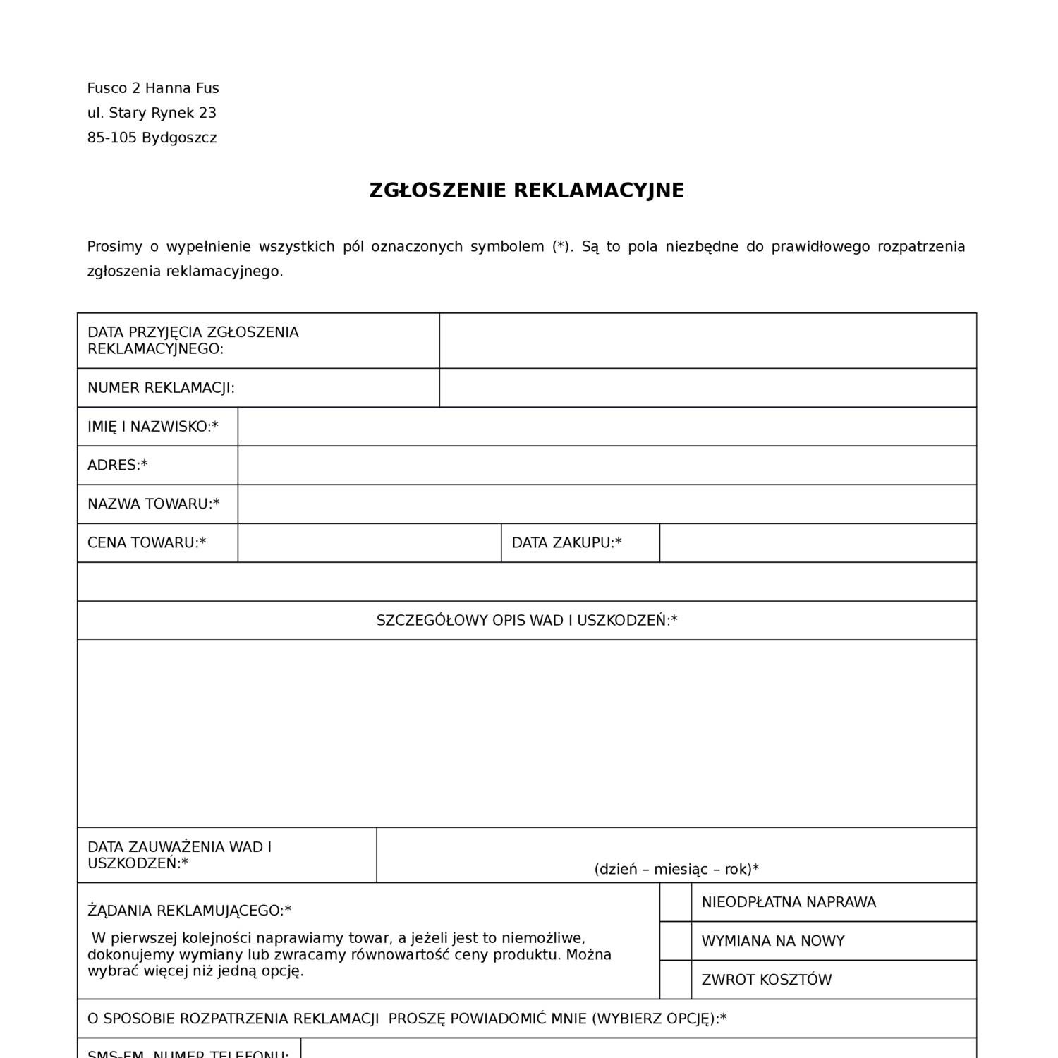 Reklamacja - wzór.docx | DocDroid