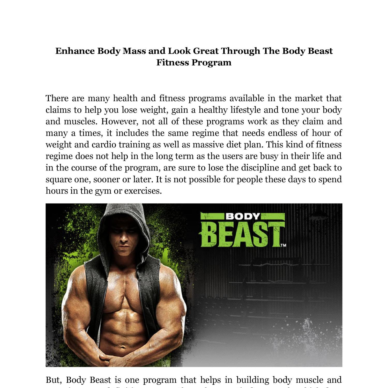 Enhance Body Mass and Look Great Through The Body Beast Fitness Program ...