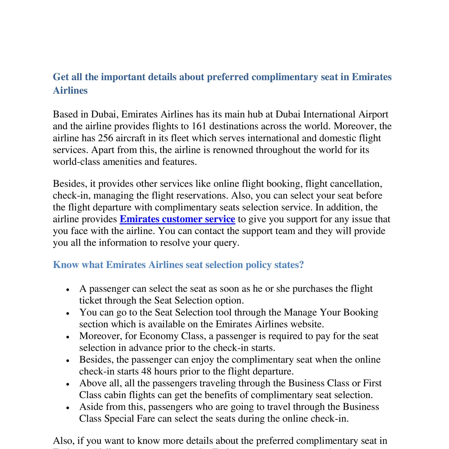 Get all the important details about preferred complimentary seat in ...