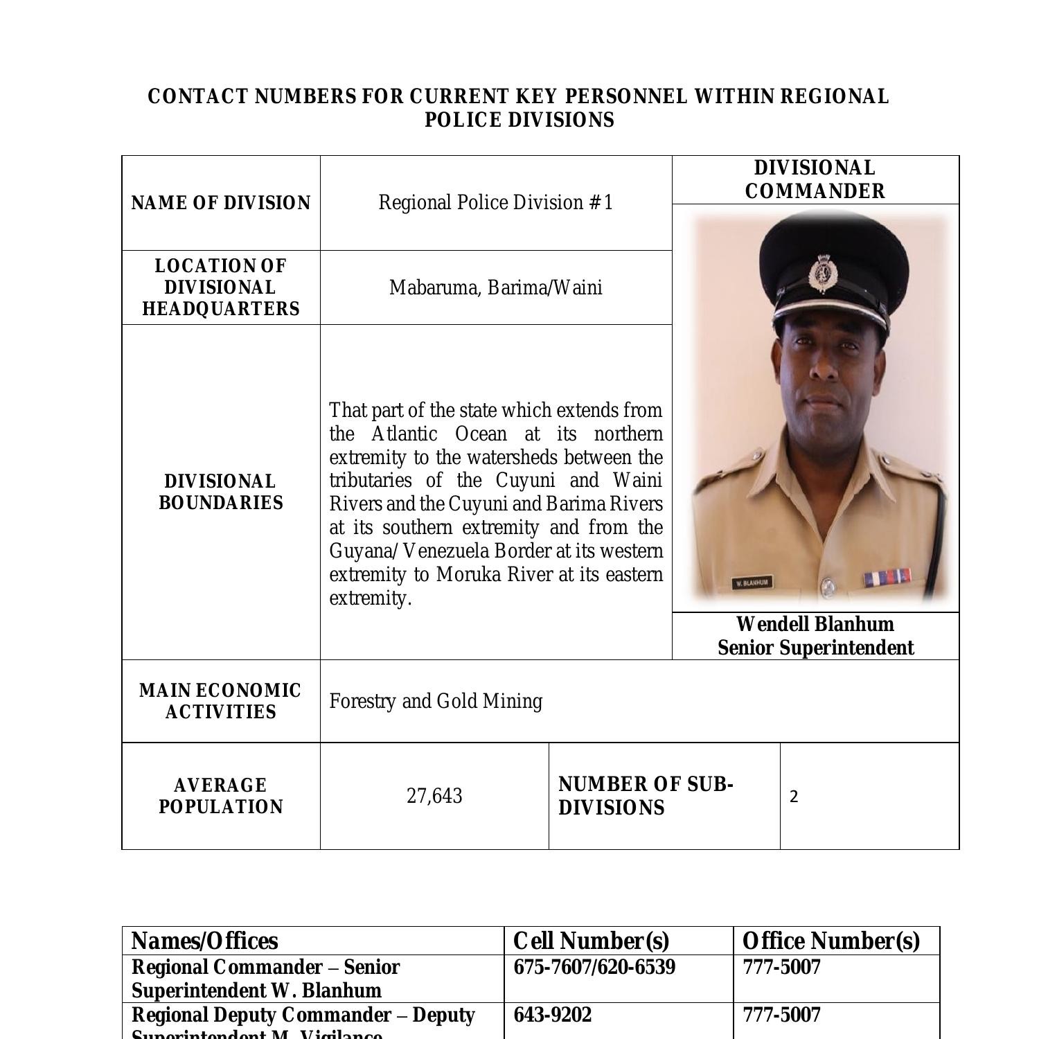 CONTACT NUMBERS FOR CURRENT KEY PERSONNEL WITHIN REGIONAL POLICE ...