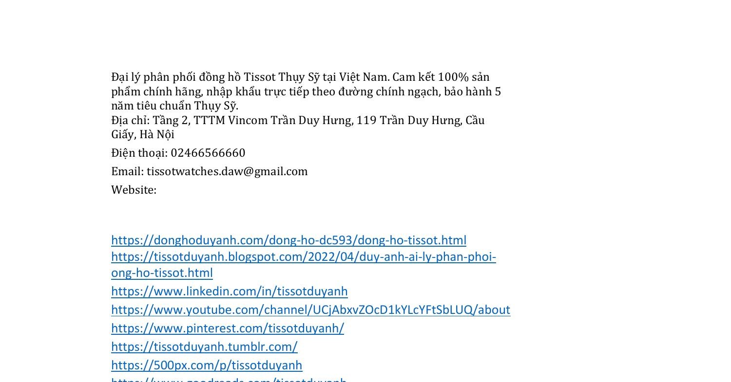 Đại lý phân phối đồng hồ Tissot Thụy Sỹ tại Việt Nam.docx | DocDroid