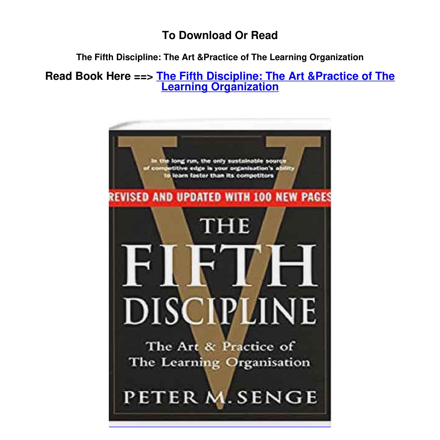 PDF DOWNLOAD The Fifth Discipline The Art Practice of The Learning .pdf ...