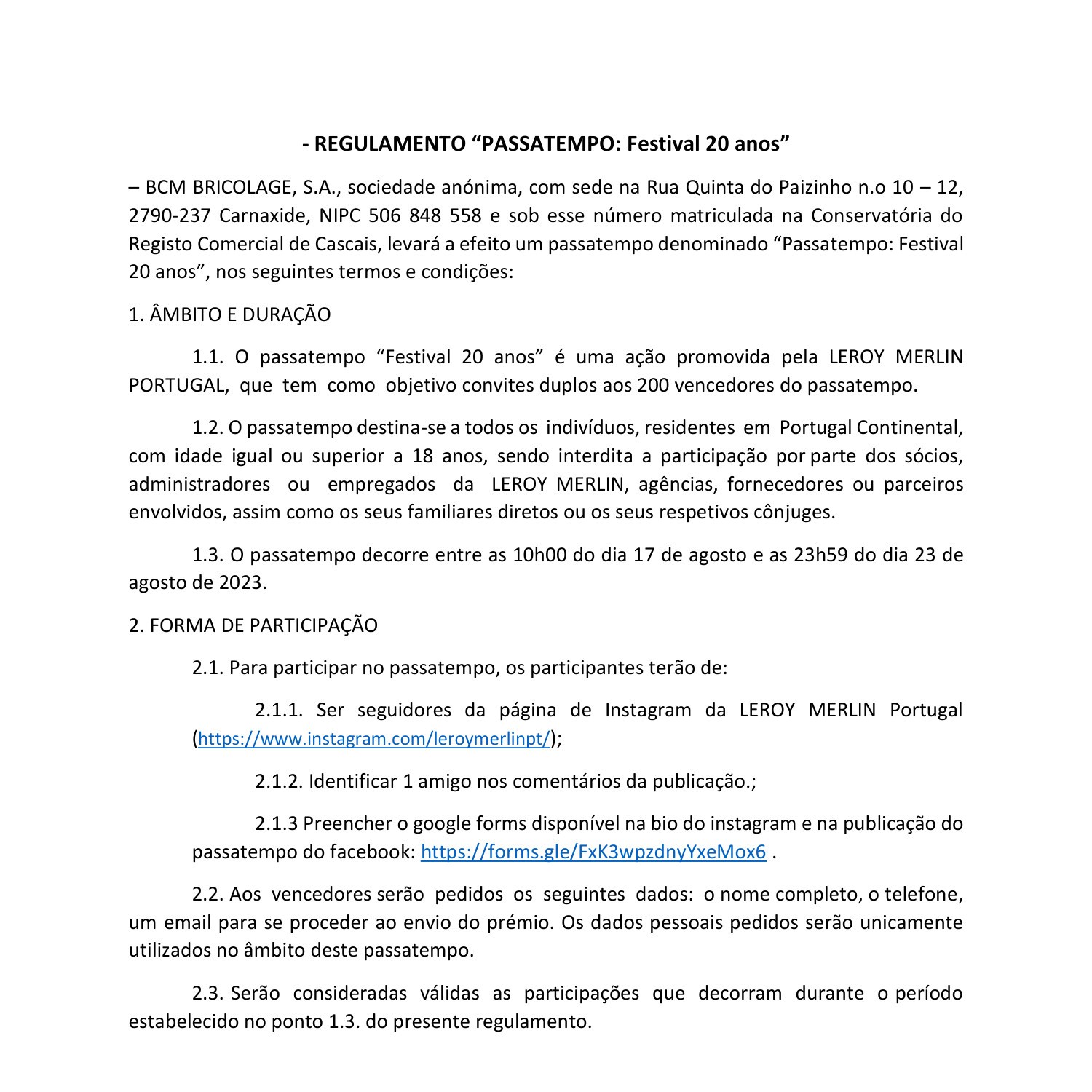 Regulamento Passatempo Festival 20 anos.pdf | DocDroid