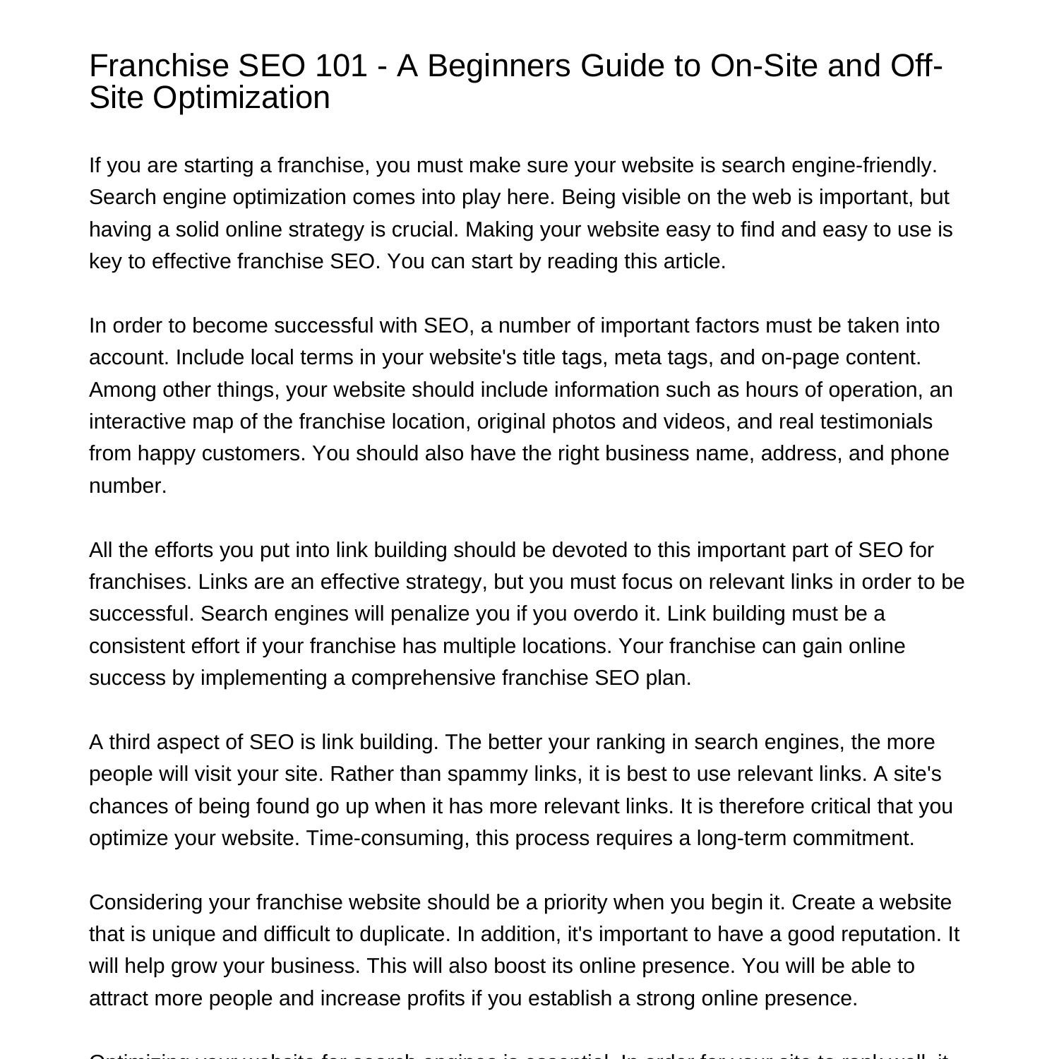 The Franchise SEO 101 Beginners Guide to On Site and Off Site SEOvjdtx ...