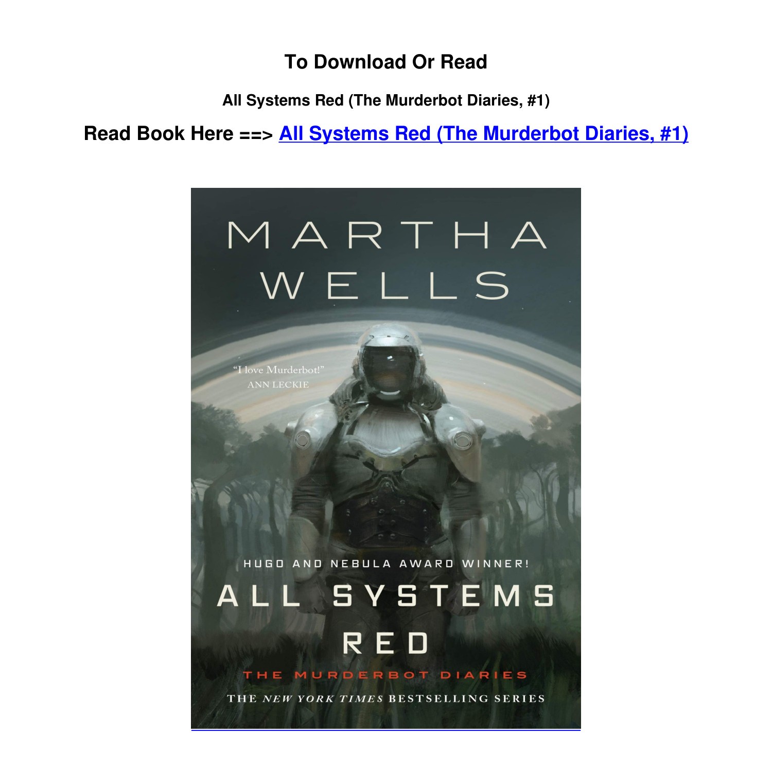 download Pdf All Systems Red The Murderbot Diaries 1 BY Martha Wells ...