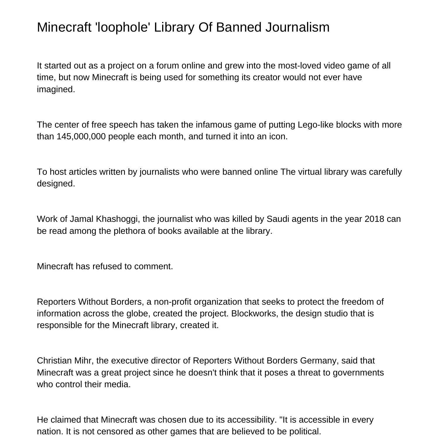 Minecraft loophole Library Of Banned Journalismibgev.pdf.pdf | DocDroid