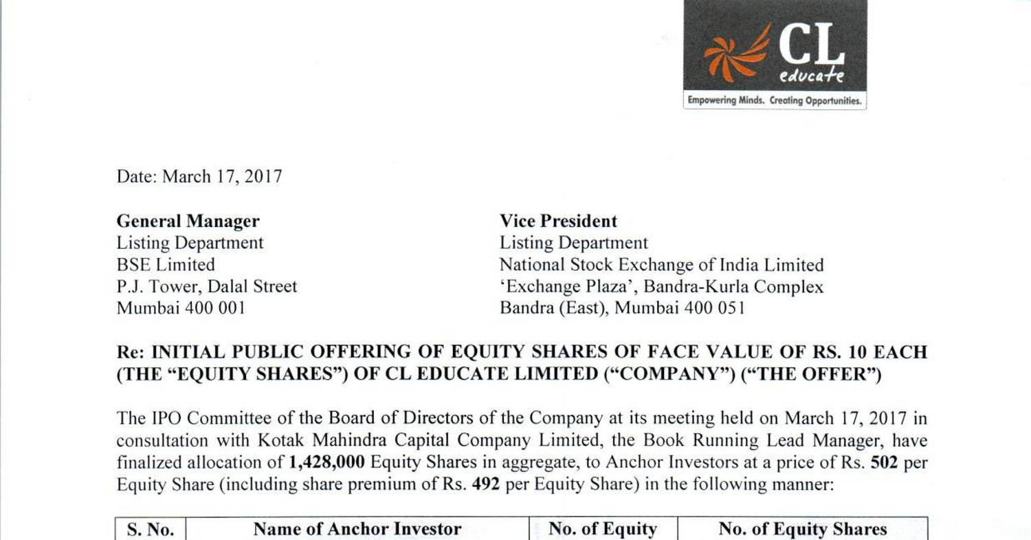 Anchor Intimation Letter to SE_CLEDUCATE.pdf | DocDroid