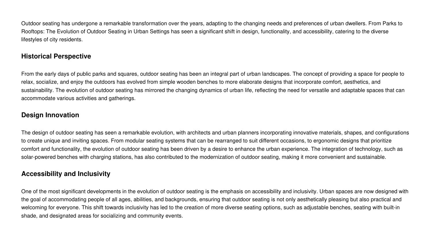 From Parks to Rooftops: The Evolution of Outdoor Seating in Urban ...