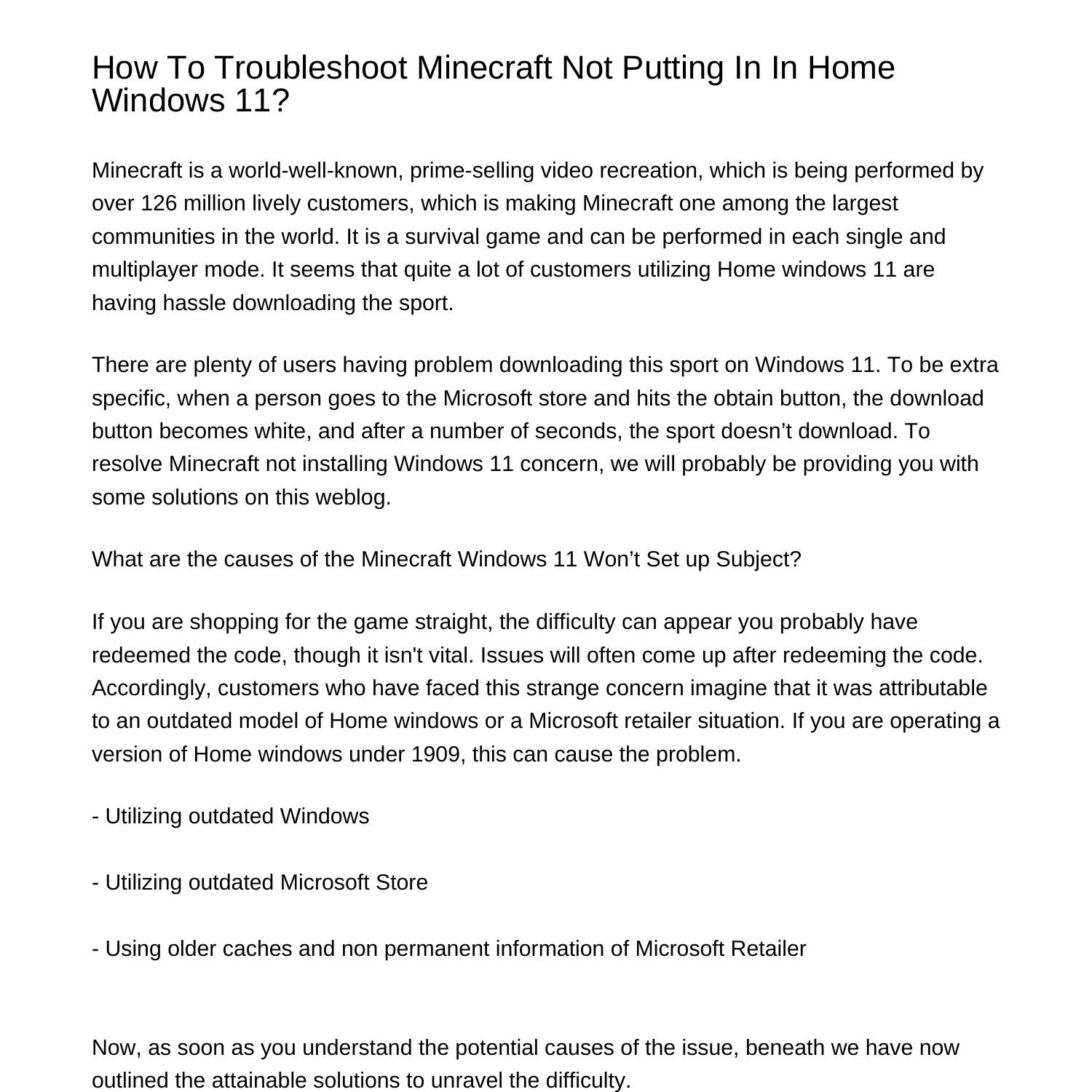 Minecraft not installing windows 11 - soundmens