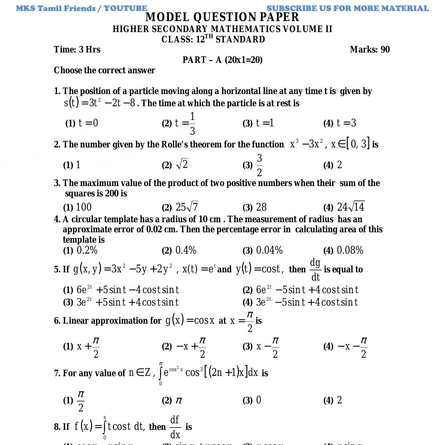 12th maths vol 2 model question paper english medium Copy pdf DocDroid