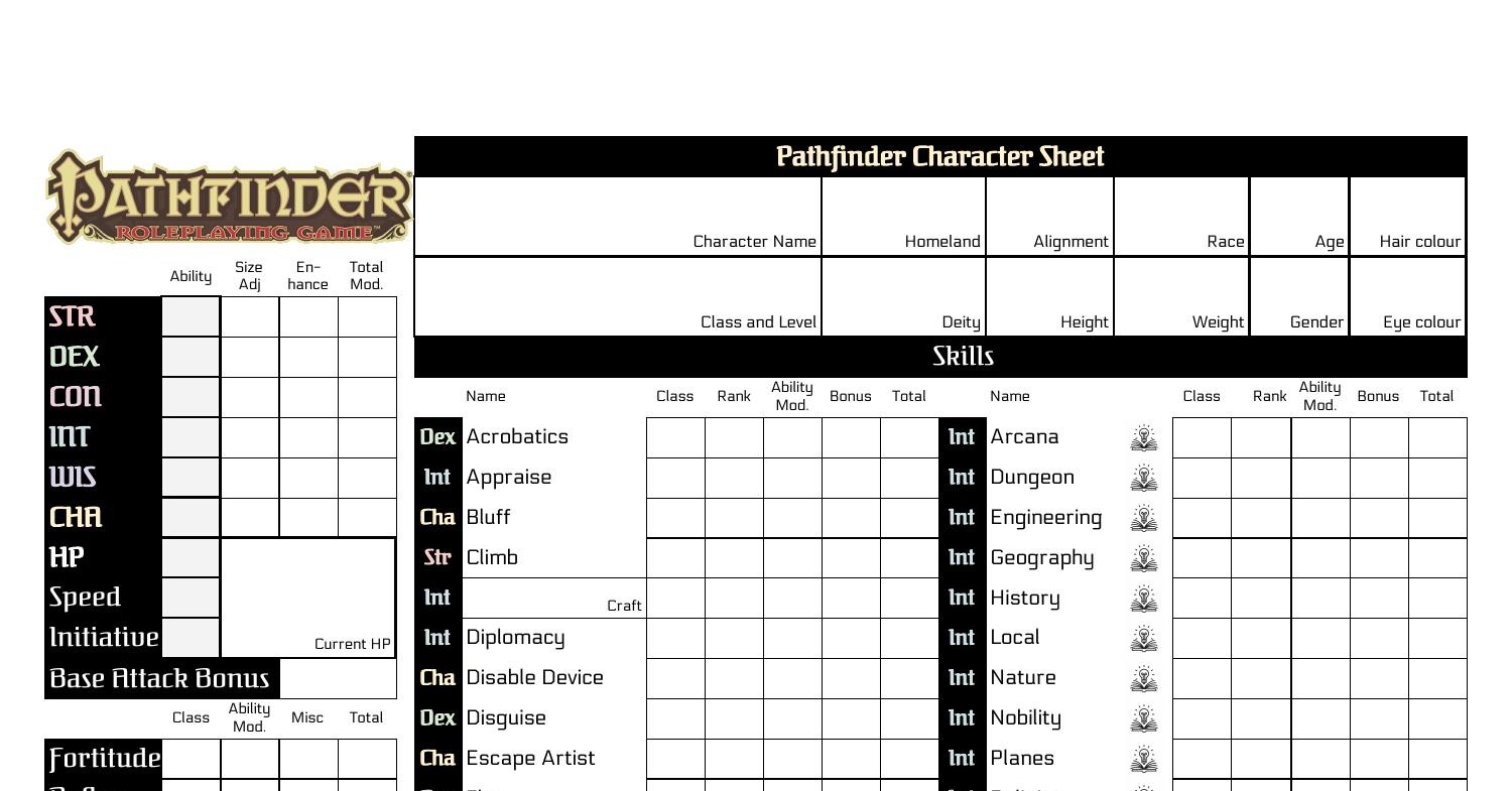 Pathfinder Character Sheet Sheet1 pdf DocDroid