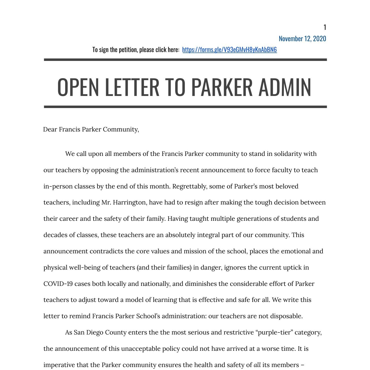 Open Letter to Francis Parker Administration.pdf | DocDroid