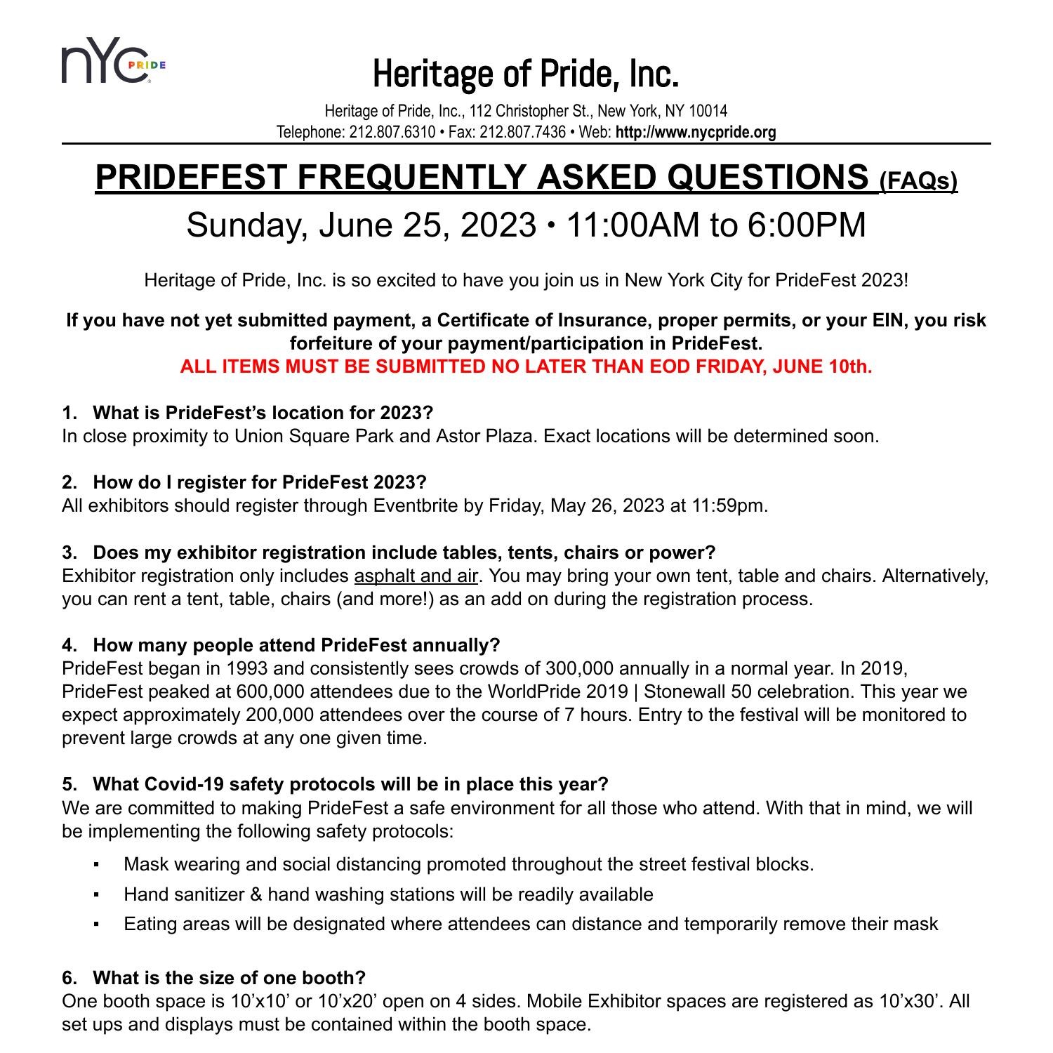 INTERNAL - PrideFest - 2023 Exhibitor FAQ's v1.docx.pdf | DocDroid