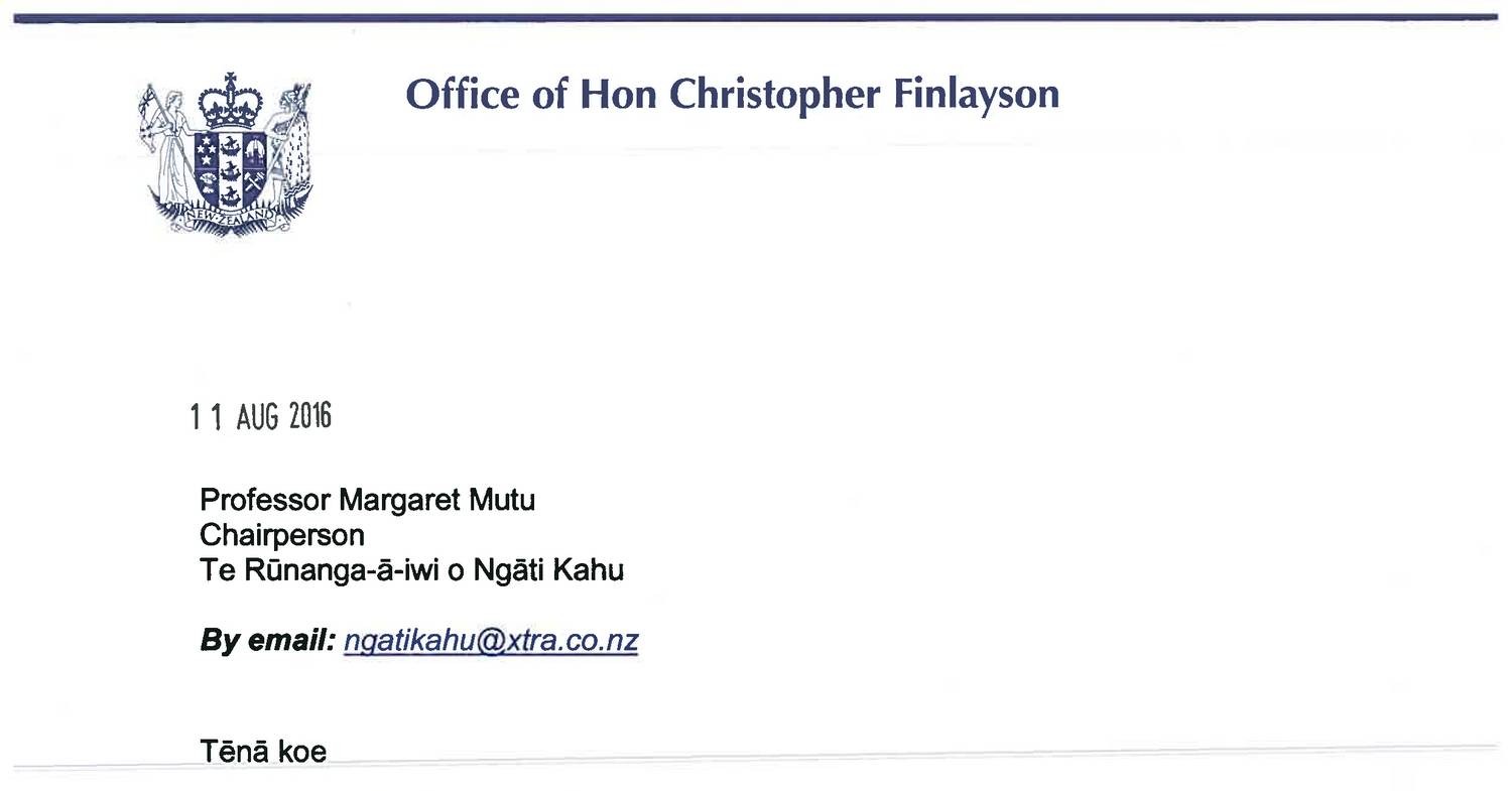 2016 08 11 Letter to Professor Margaret Mutu Te Runanga-a-iwi o Ngati ...