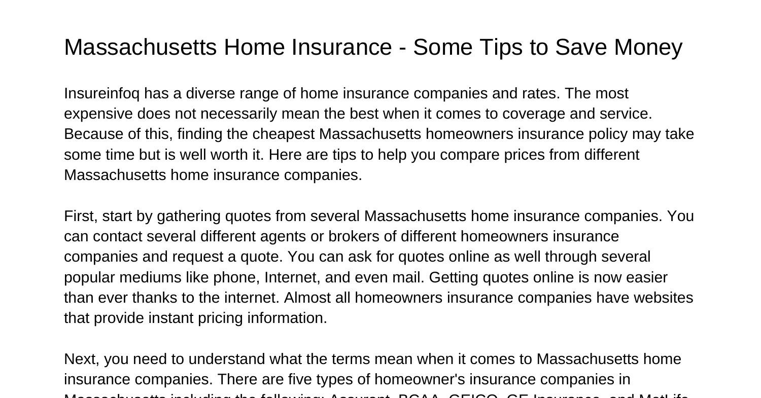 Massachusetts Home Insurance Some Tips to Save Moneyazkle.pdf.pdf ...