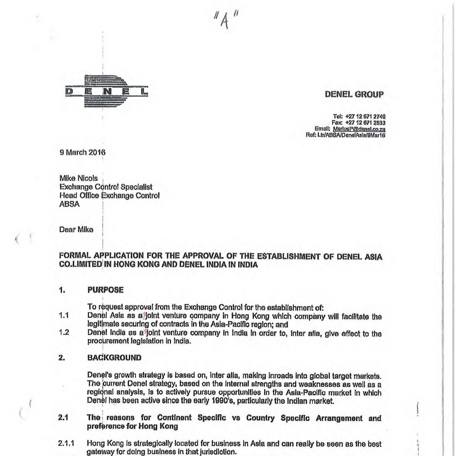 Denel's letter to ABSA Denel's letter to ABSA, describing in several ...