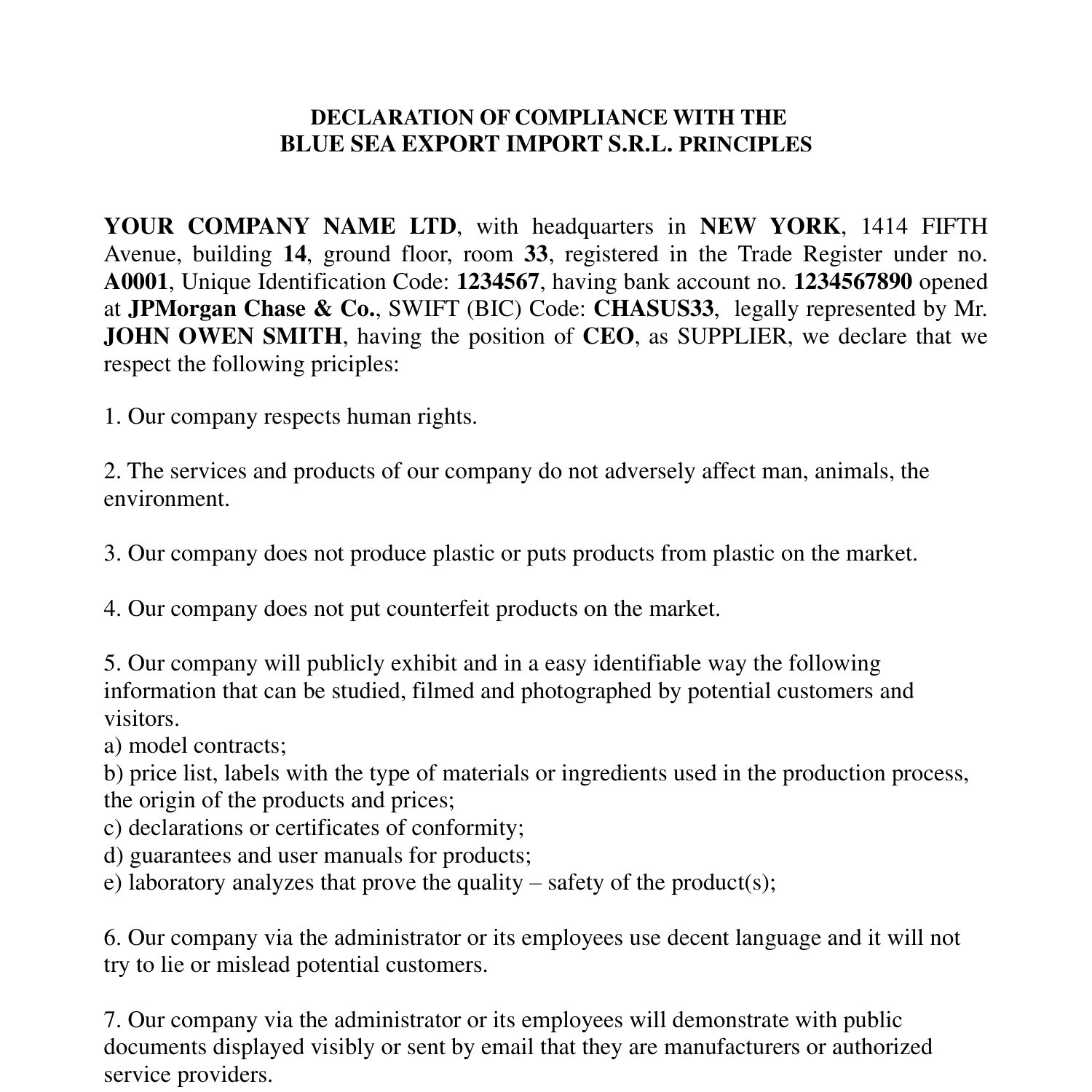 DECLARATION OF COMPLIANCE WITH THE BLUE SEA EXPORT IMPORT PRINCIPLES.doc | DocDroid