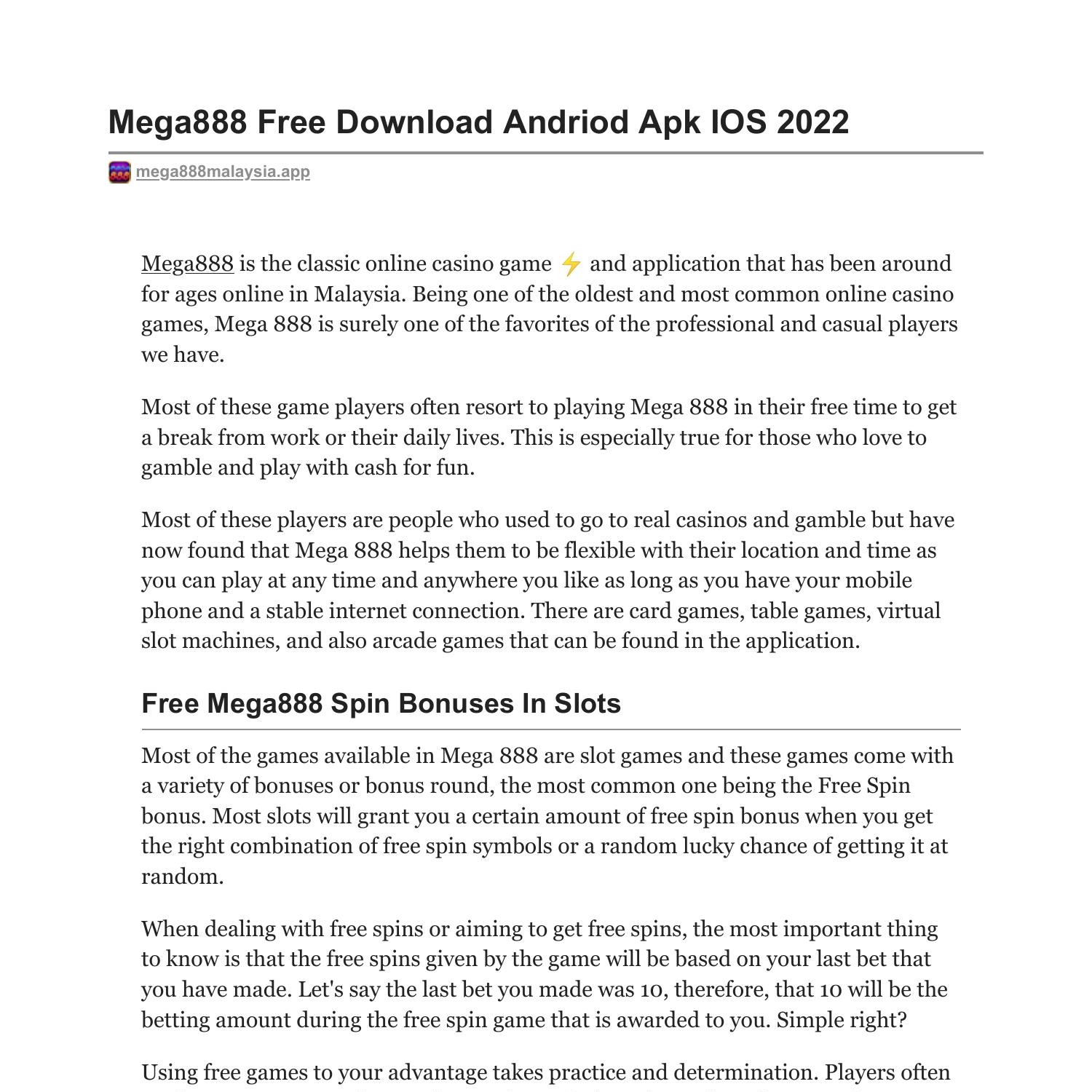 mega888malaysia.app-Mega888 Free Download Andriod Apk IOS 2022.pdf | DocDroid