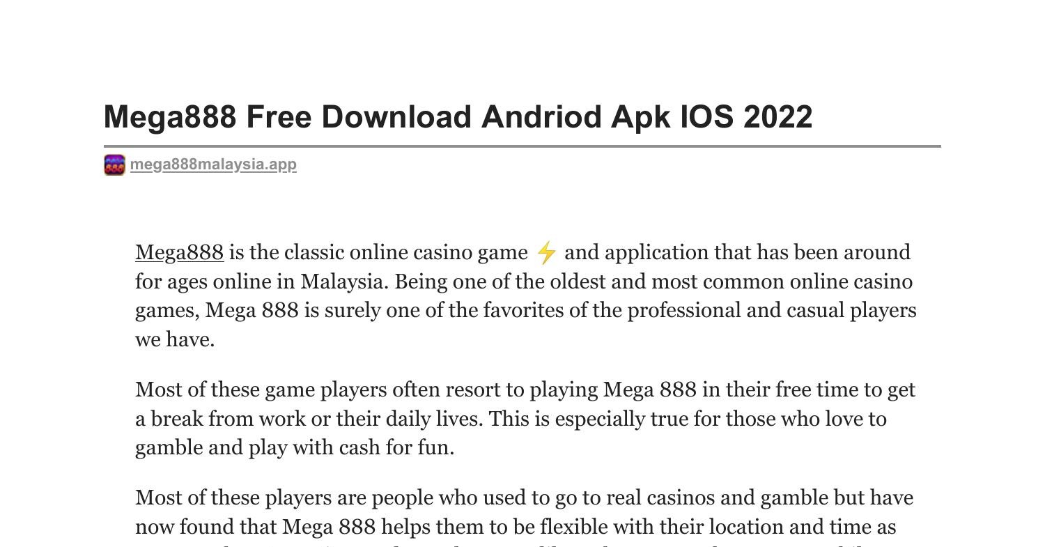 mega888malaysia.app-Mega888 Free Download Andriod Apk IOS 2022.pdf | DocDroid