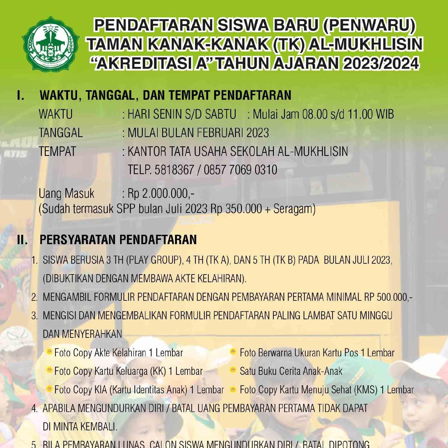 MENERIMA PENDAFTARAN TK, SD, SMP AL MUKHLISIN 2023.pdf | DocDroid