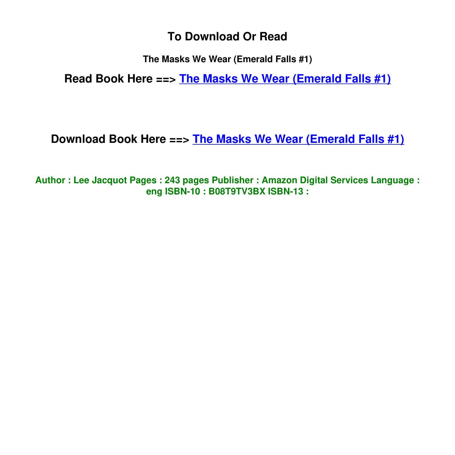 Download Pdf The Masks We Wear Emerald Falls 1 BY Lee Jacquot.pdf | DocDroid