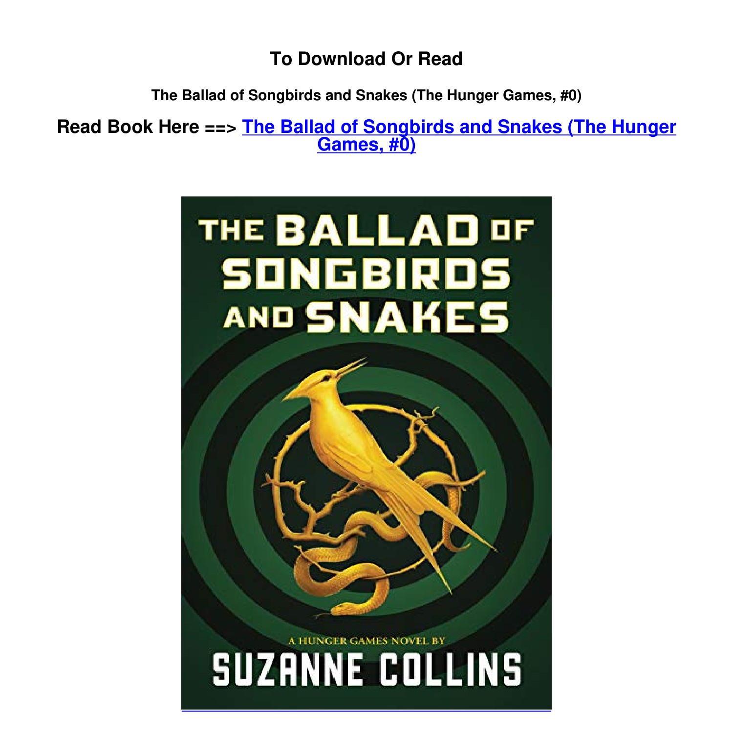 DOWNLOAD EPUB The Ballad of Songbirds and Snakes The Hunger Games 0 by .pdf | DocDroid