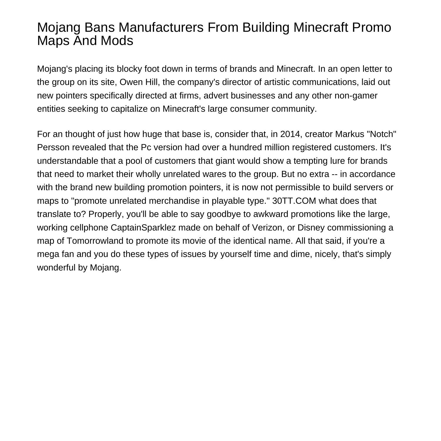 Mojang Bans Manufacturers From Building Minecraft Promo Maps And ...