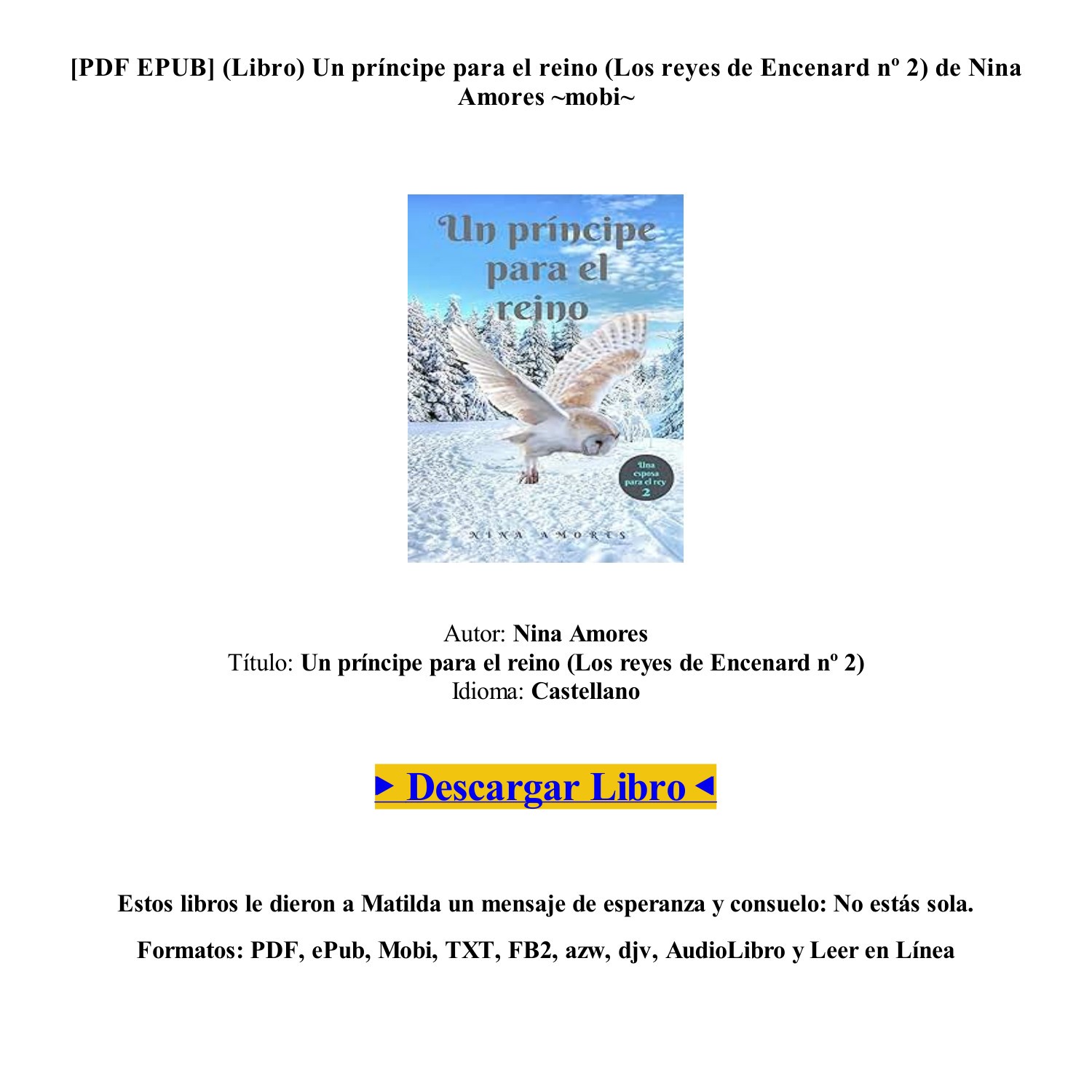 [Descargar PDF EPUB] [Libro] Un príncipe para el reino (Los reyes de Encenard n 2) de Nina ...