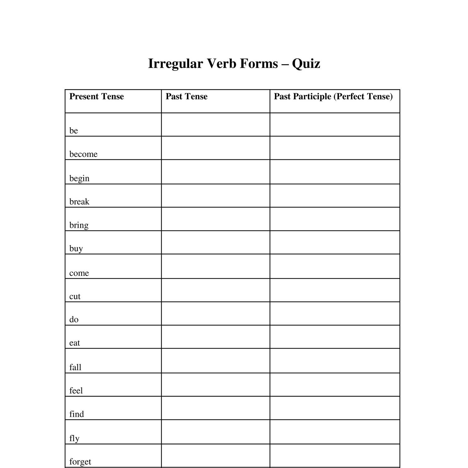 Irregular Verb Forms Quiz docx DocDroid