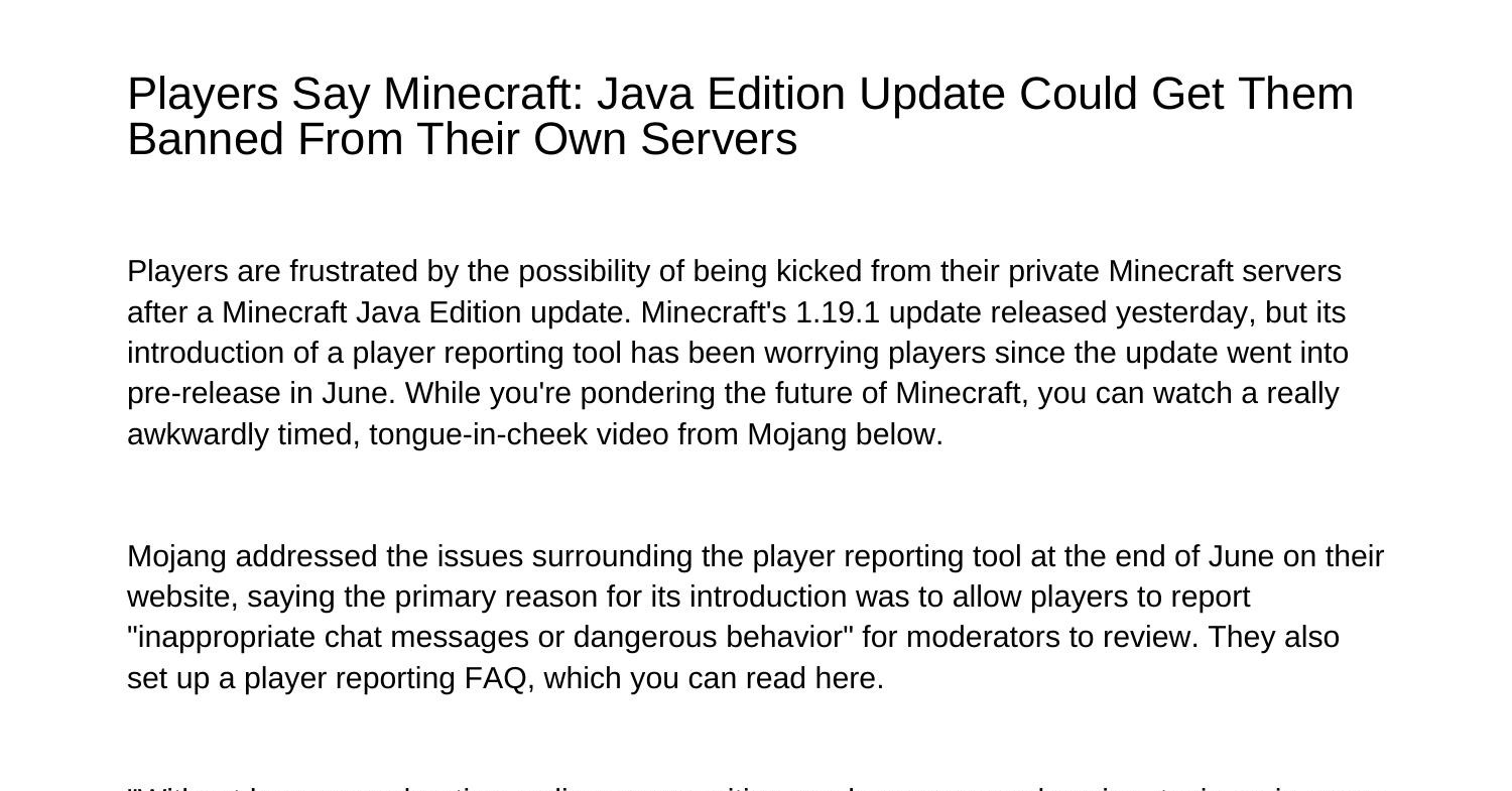 Players Say Minecraft Java Edition Update Could Get Them Banned From ...