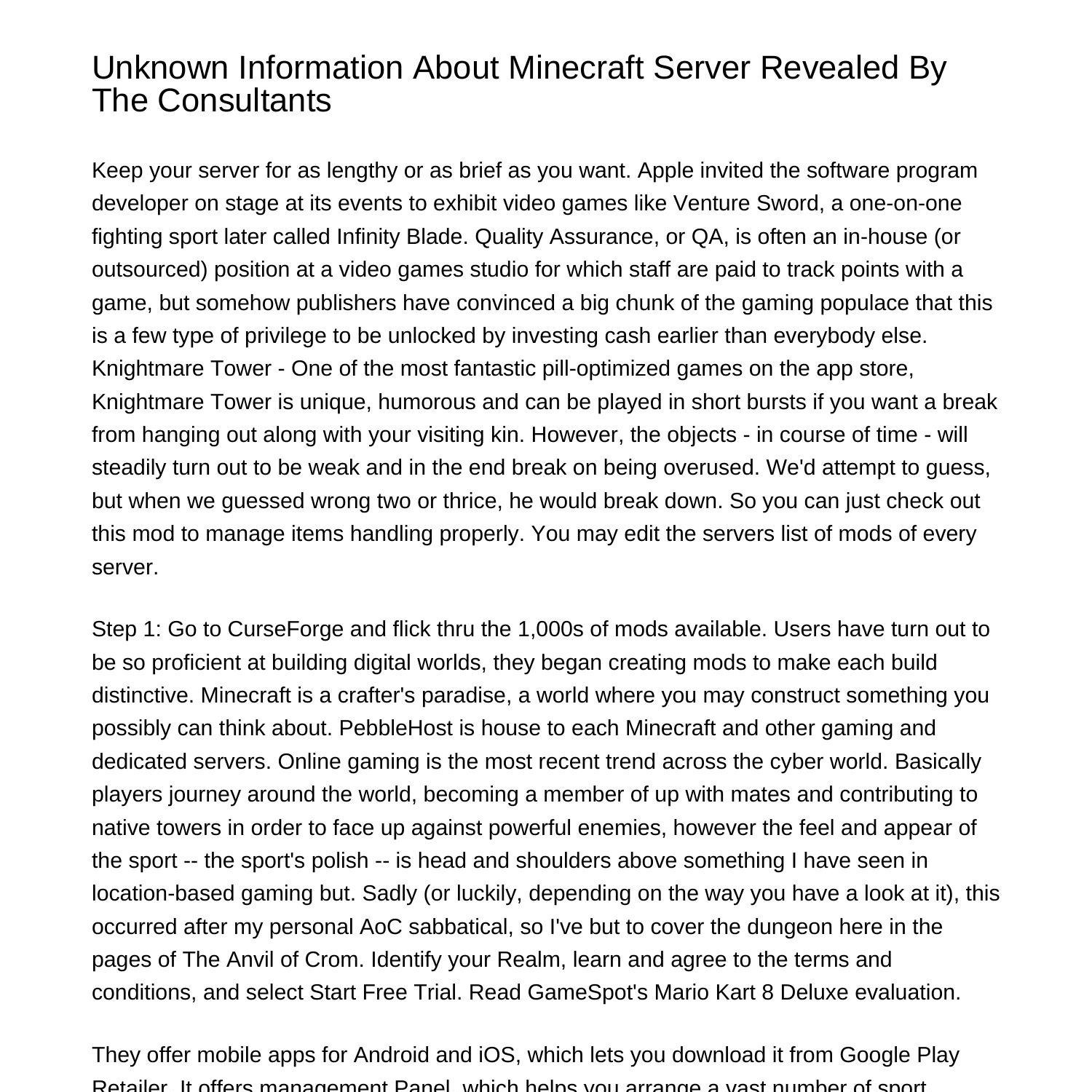 Unknown Information About Minecraft Server Revealed By The Expertsxklvs ...
