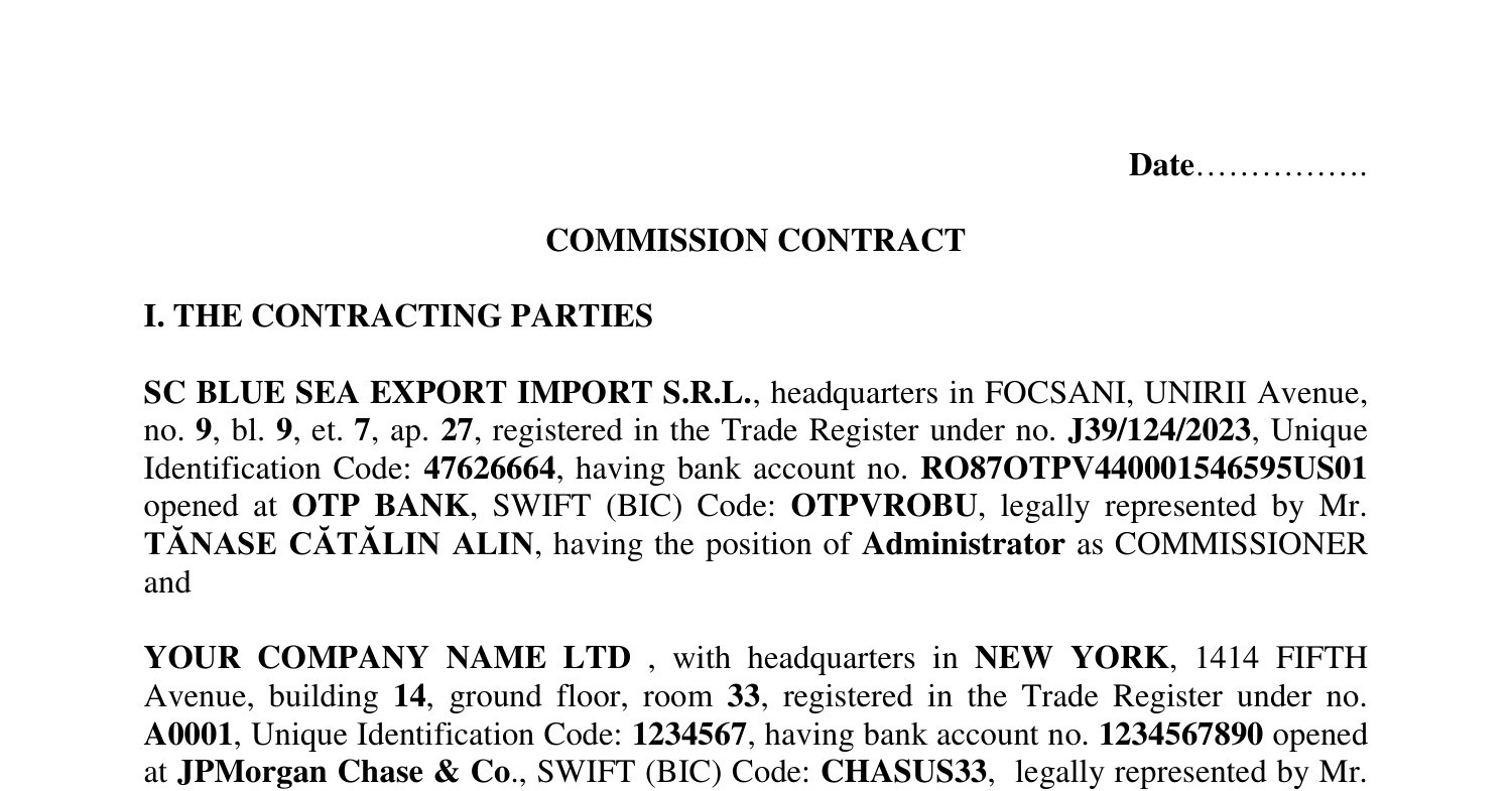 Commision Contract, the principal, reads , fills his part of the ...