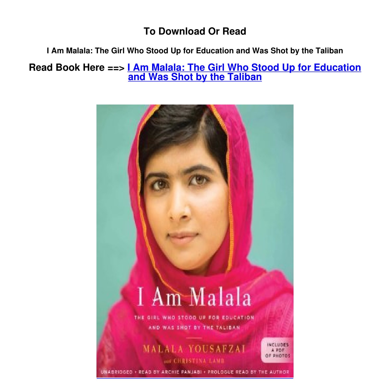 DOWNLOAD pdf I Am Malala The Girl Who Stood Up for Education and Was ...