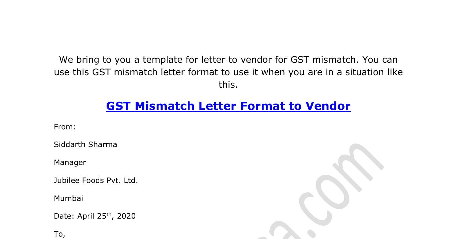 Letter to Vendor for GST Mismatch.docx | DocDroid