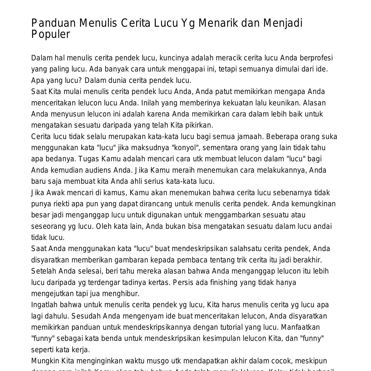 Cara Menulis Cerita Lucu Dalam Menarik Dan Menjadi Populertcels Pdf Pdf