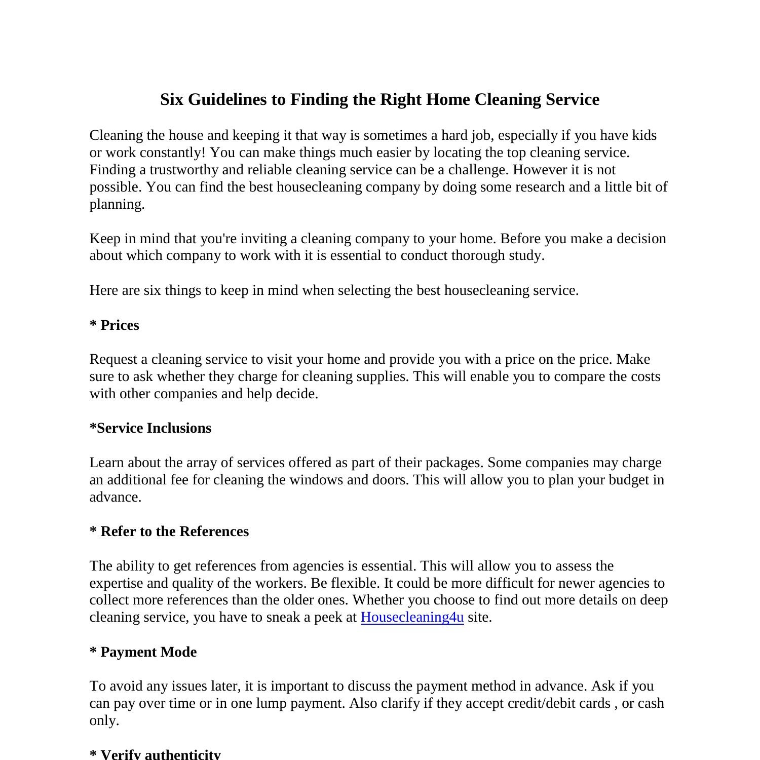Six Guidelines to Finding the Right Home Cleaning Service.pdf | DocDroid