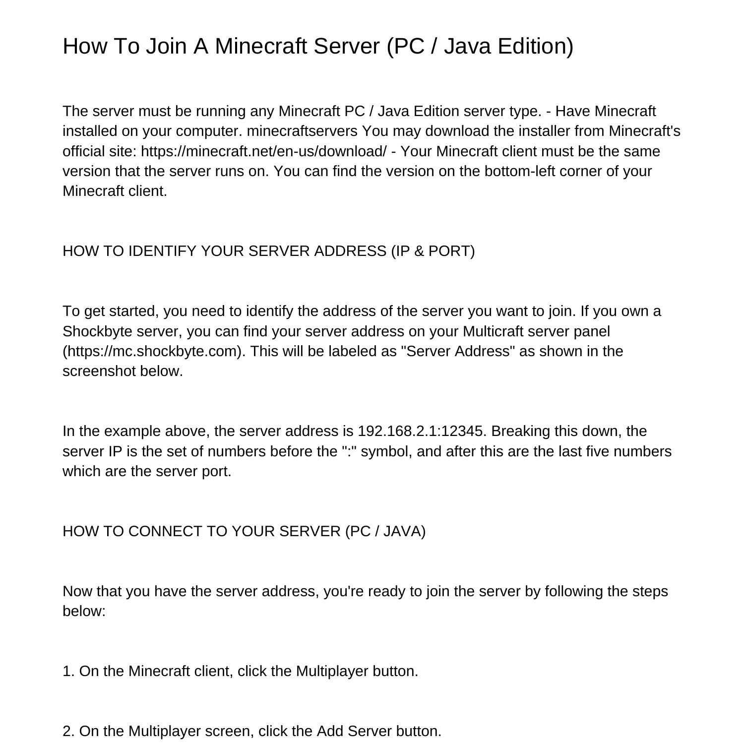How To Join A Minecraft Server PC Java Editionpytjk.pdf.pdf | DocDroid