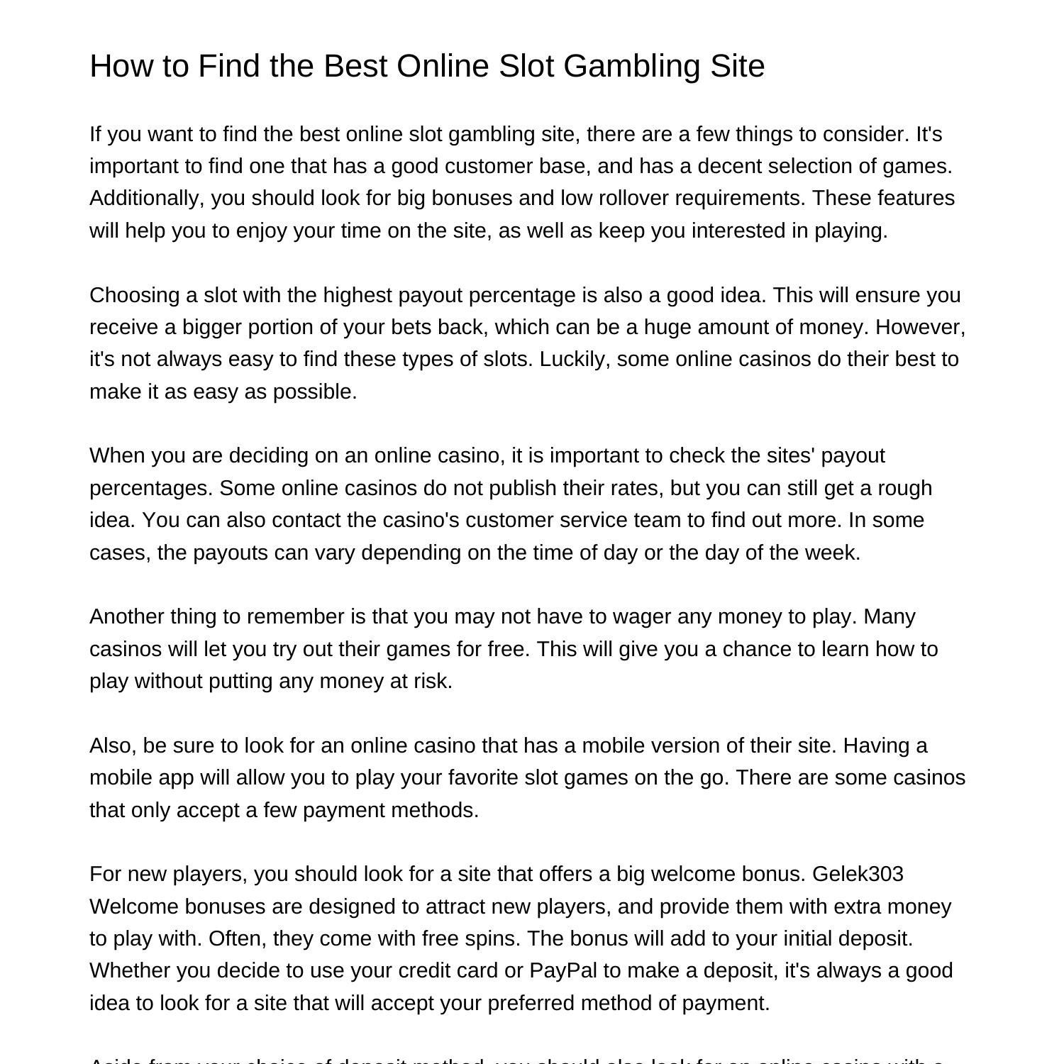 How to Find the Best Online Slot Gambling Sitegrofd.pdf.pdf | DocDroid