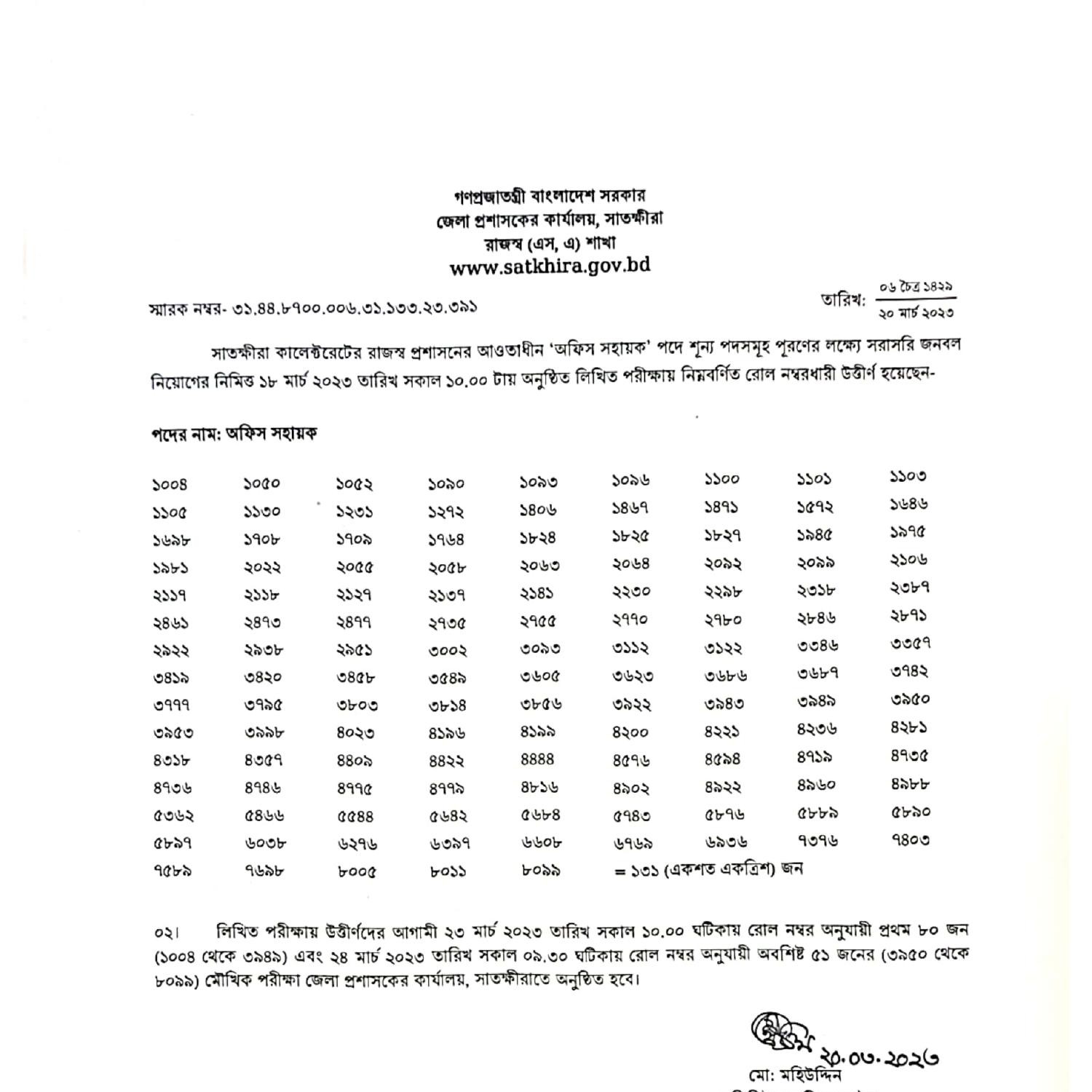 Satkhira DC Office Office Assistant Result 2023.pdf | DocDroid