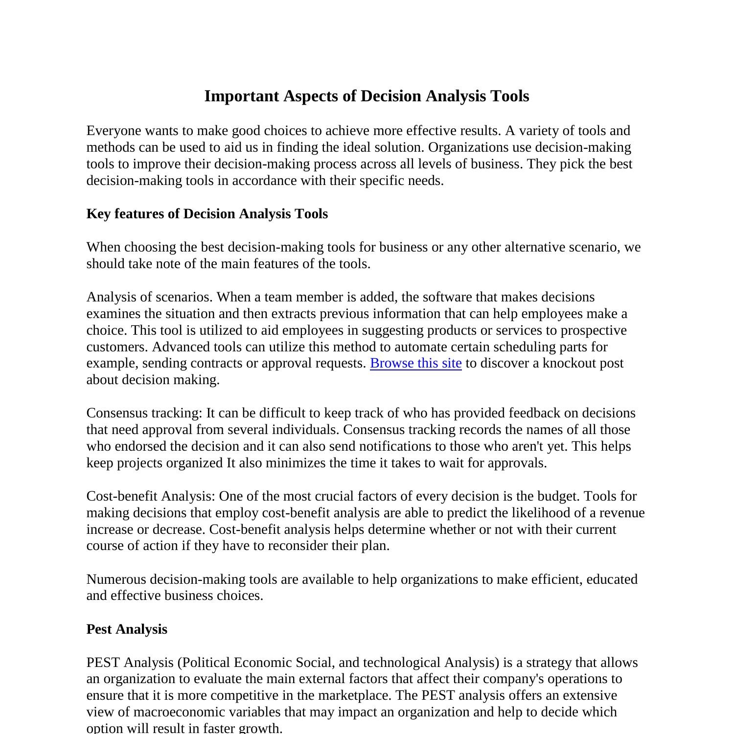 Important Aspects Of Decision Analysis Tools pdf DocDroid