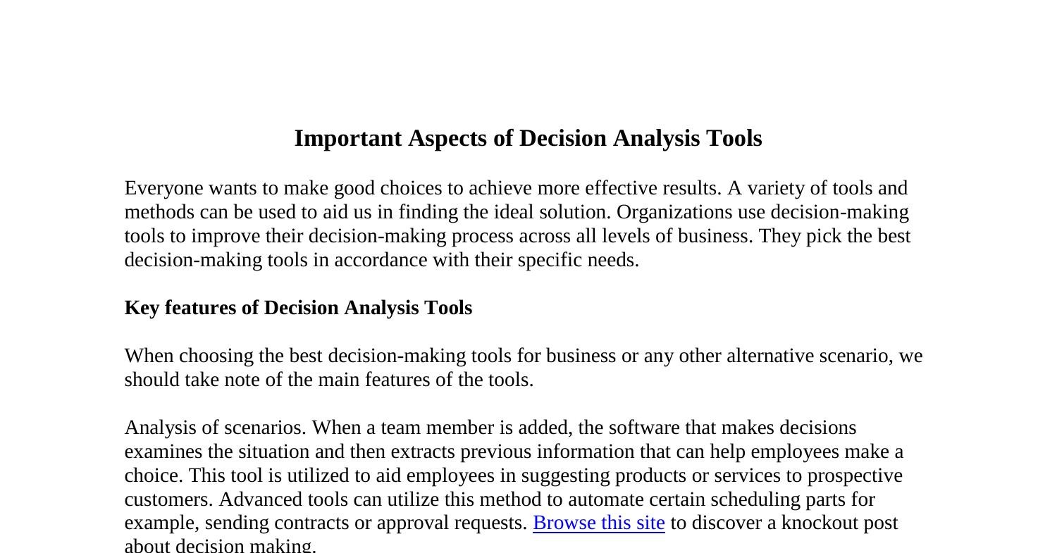 Important Aspects of Decision Analysis Tools.pdf | DocDroid