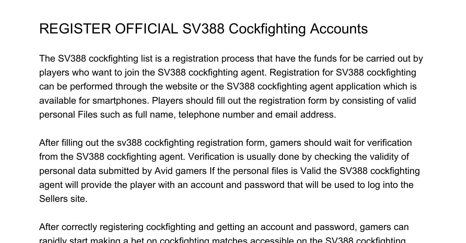 REGISTER OFFICIAL SV388 Cockfighting Accountsfeeki.pdf.pdf | DocDroid