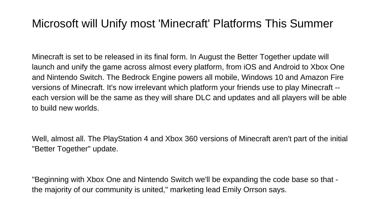 Microsoft will Unite the Majority of Minecraft Platforms This Summerzvutq.pdf.pdf | DocDroid