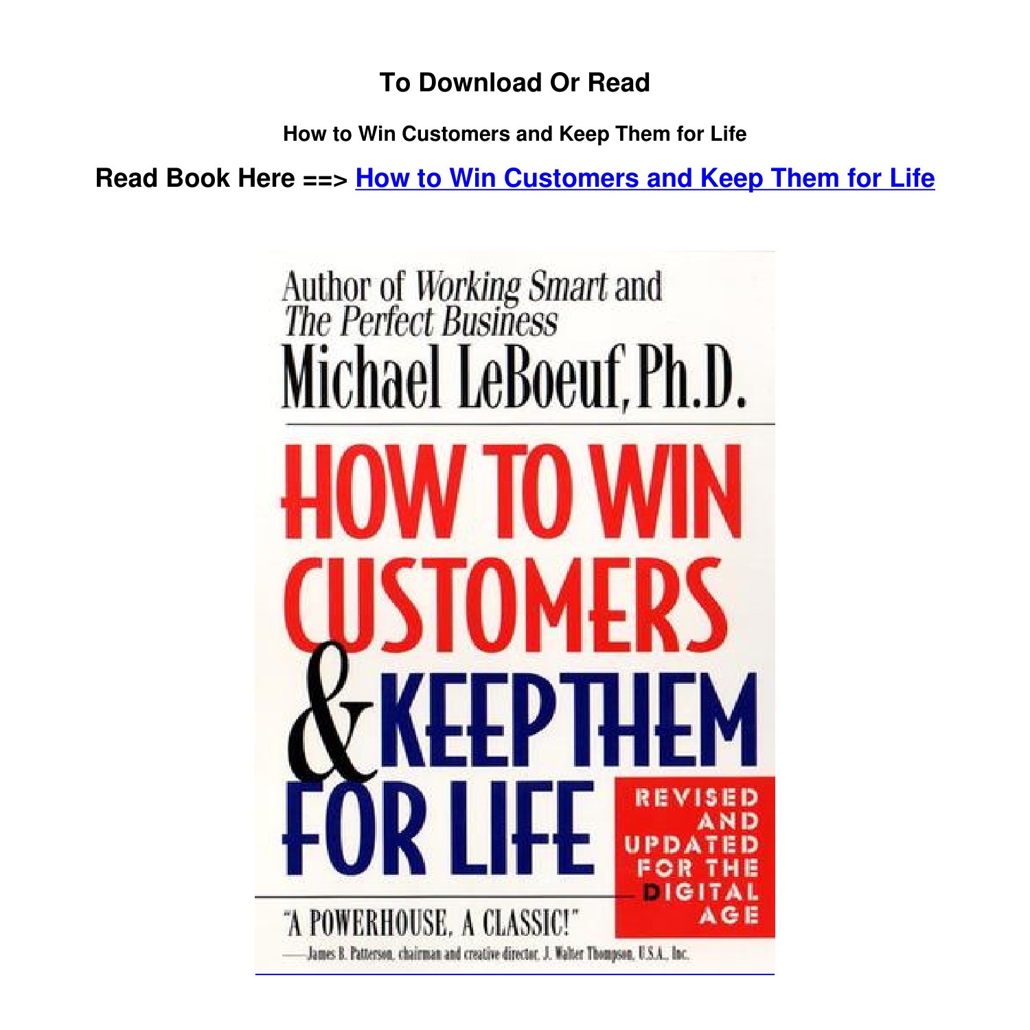 epub download How to Win Customers and Keep Them for Life By Michael ...