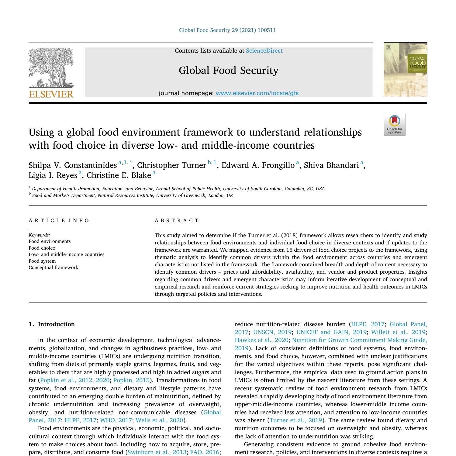 Using a global food environment framework to understand relationships ...