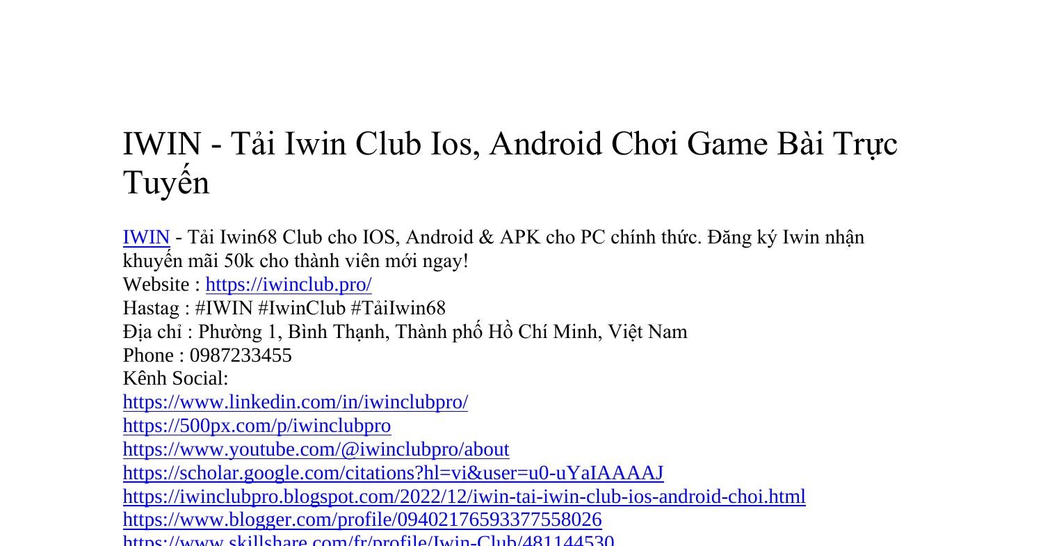 IWIN - Tải Iwin Club Ios, Android Chơi Game Bài Trực Tuyến.docx | DocDroid