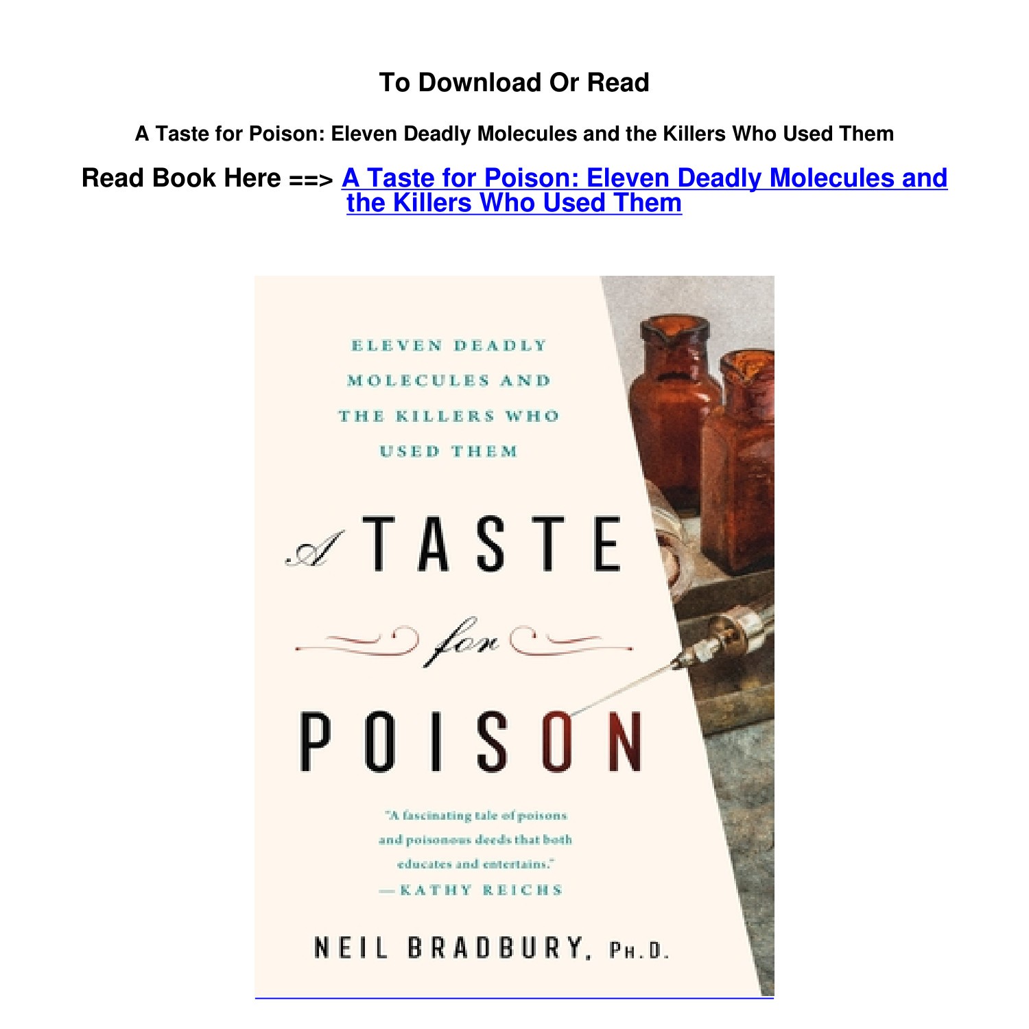 download PDF A Taste for Poison Eleven Deadly Molecules and the Killers ...