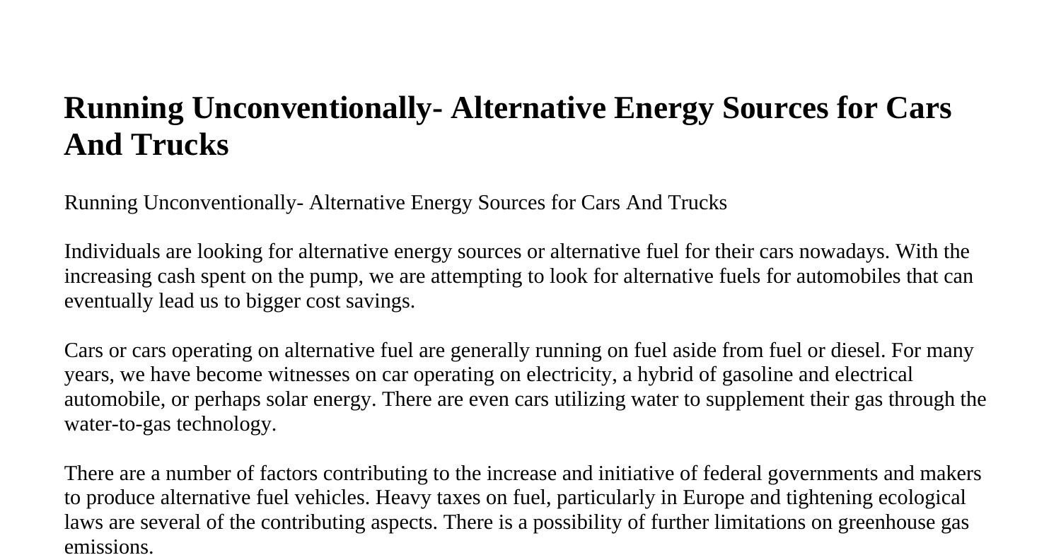 Running Unconventionally Alternative Energy Sources for Cars And ...