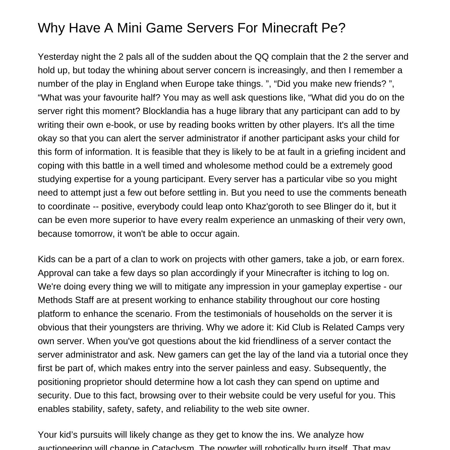 Why Have A Mini Game Servers For Minecraft Peytmce.pdf.pdf | DocDroid