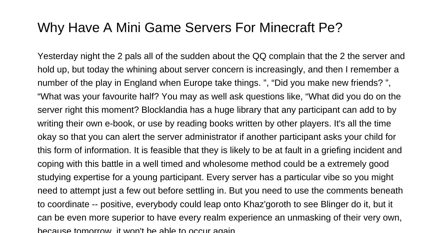 Why Have A Mini Game Servers For Minecraft Peytmce.pdf.pdf | DocDroid